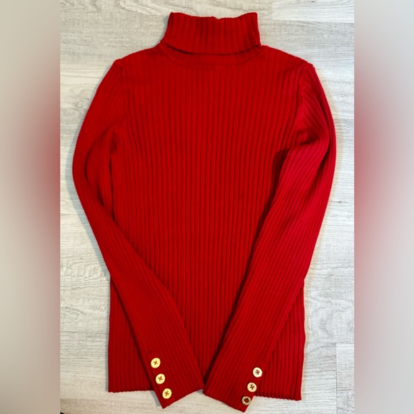 Ellen Tracy | Sweaters | Ellen Tracy Red Ribbed Fitted Turtleneck Wgold ...